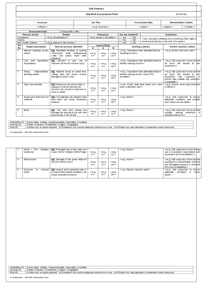 Site Work Risk Assessment – Using a Disc Cutter or Grinder - Abrasive ...